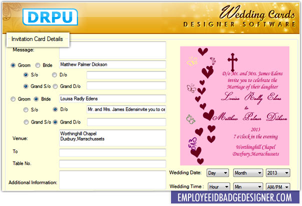 Screenshots of Wedding Card Designing Software to create invitation card